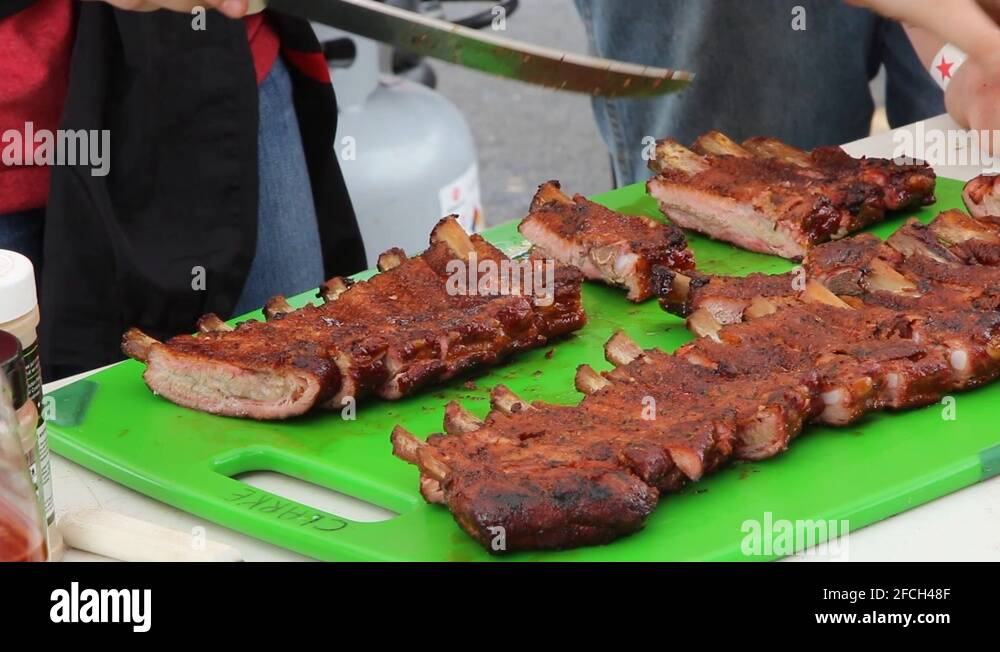 Slicing 2 racks of ribs for a BBQ cook-off competition. Trying to Stock ...