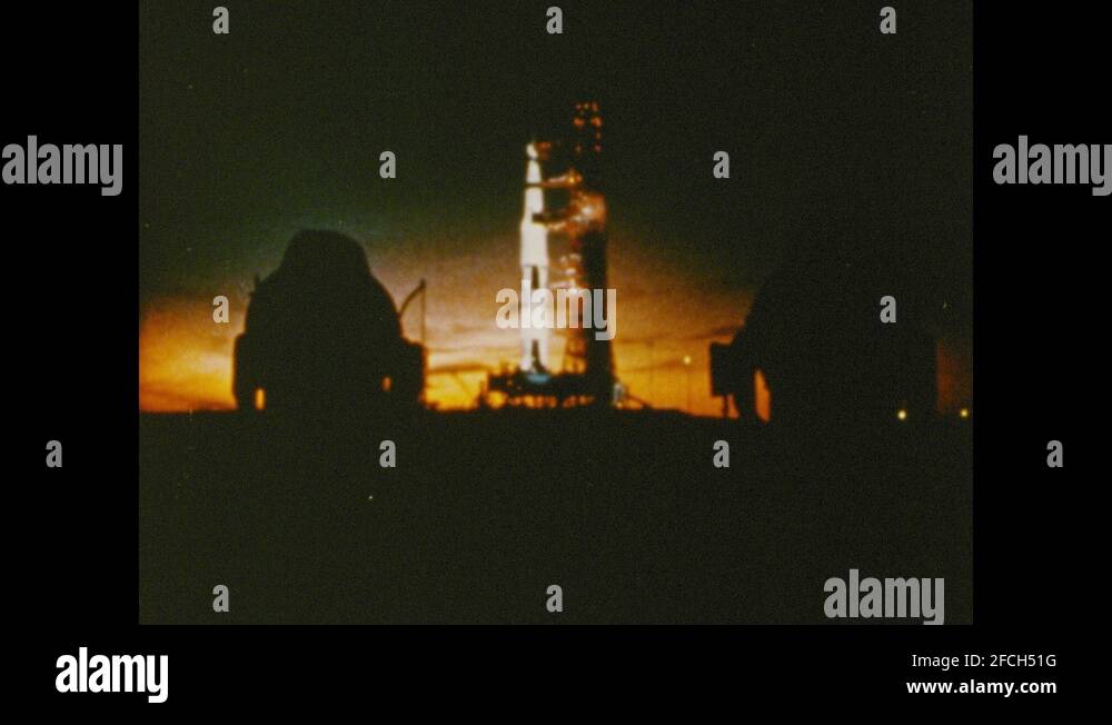 1970s: UNITED STATES: rocket on launch pad in 1968. Rocket on gantry on ...