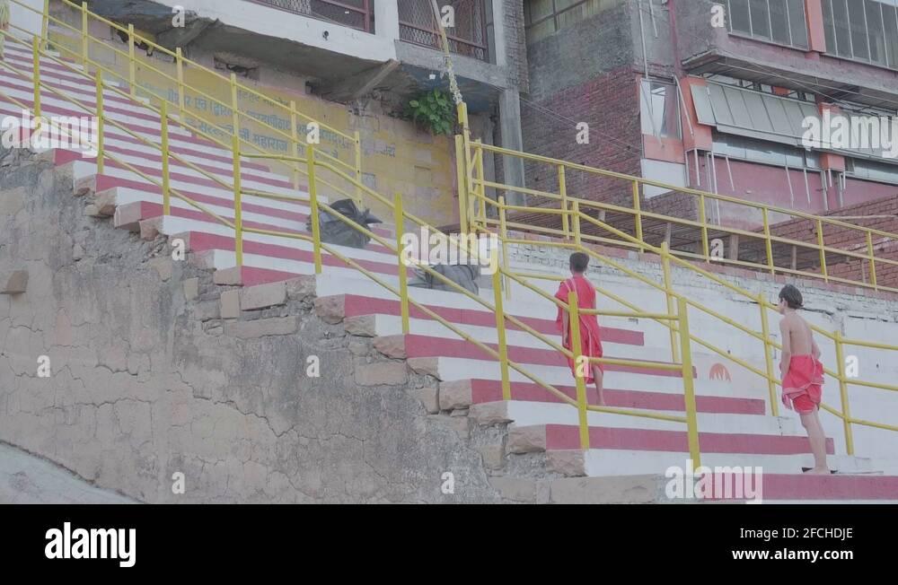 Waste rolling down the Stairs of the famous Ghats in Varanasi, India ...