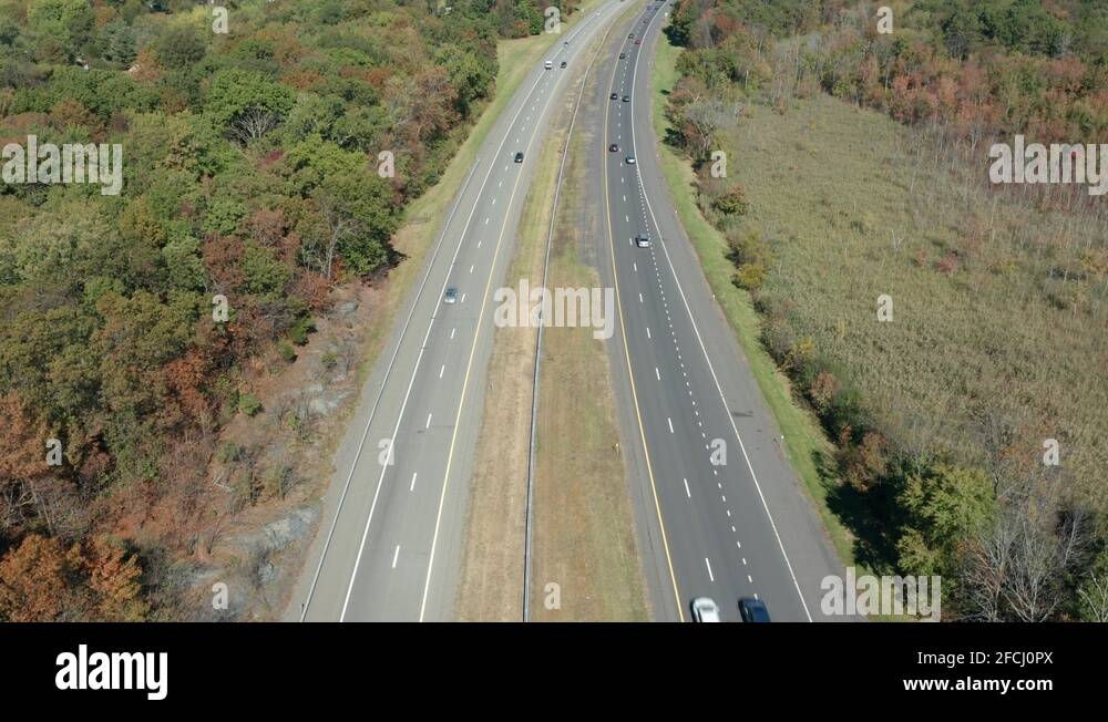 descending over interstate highway 87 in upstate New York Stock Video ...