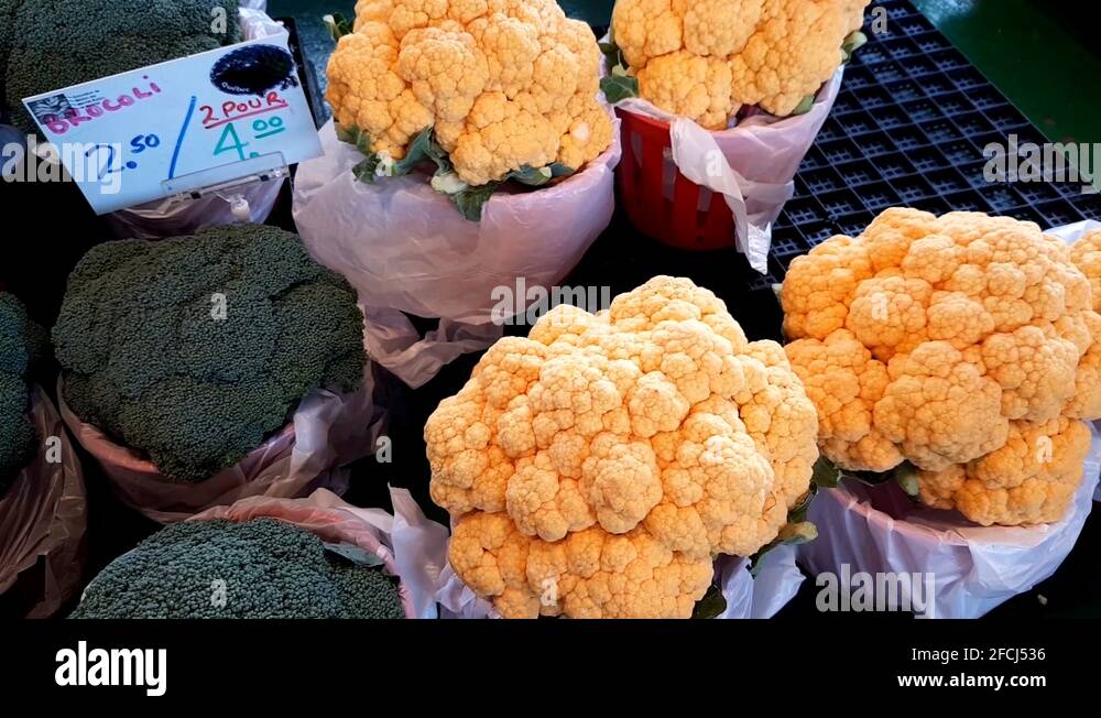 close up revealing different types and color of cauliflower display ...