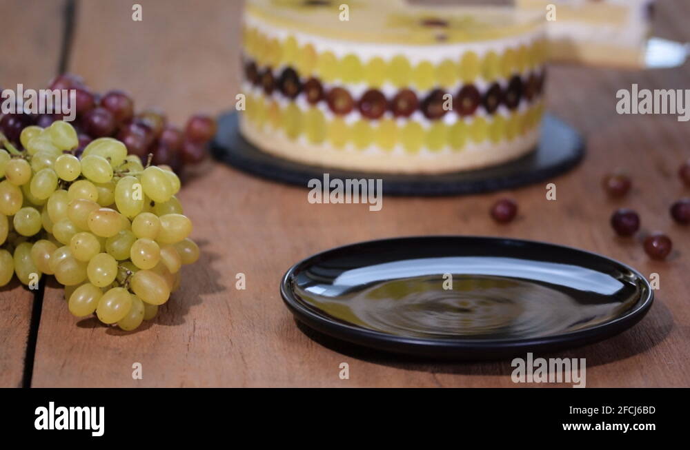 Piece of grape mousse cake. Creamy Yogurt Mousse Cake With Fruits Stock ...
