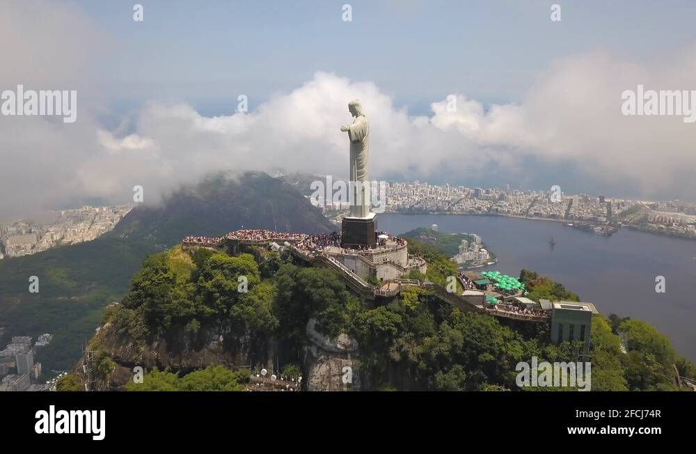 Aerial of Christ The Redeemer Rio De Janeiro Brazil With Overview of ...