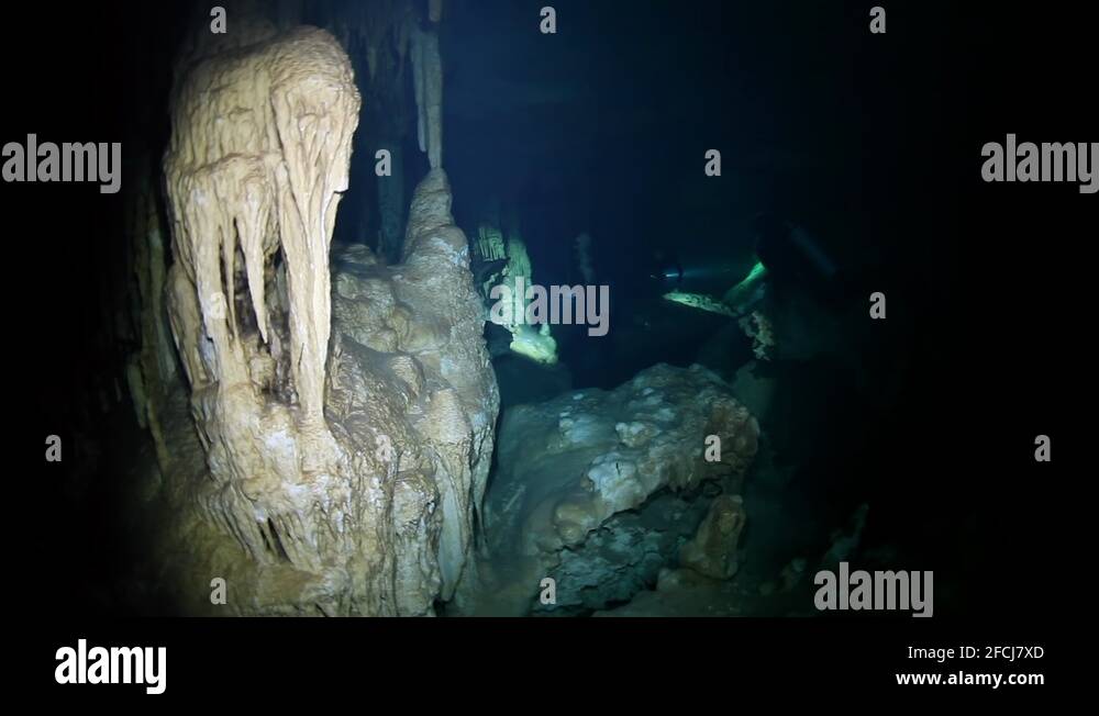Cave diving in underwater caves of Yucatan Mexico cenotes Stock Video ...