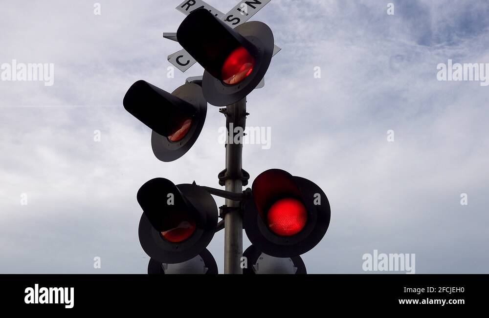 flashing red train rail road crossing lights close up 4k Stock Video ...