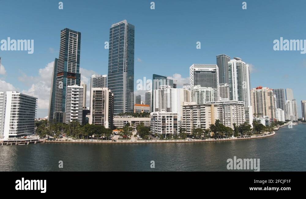 Beautiful wide aerial view of Brickell waterfront downtown Miami 4K ...