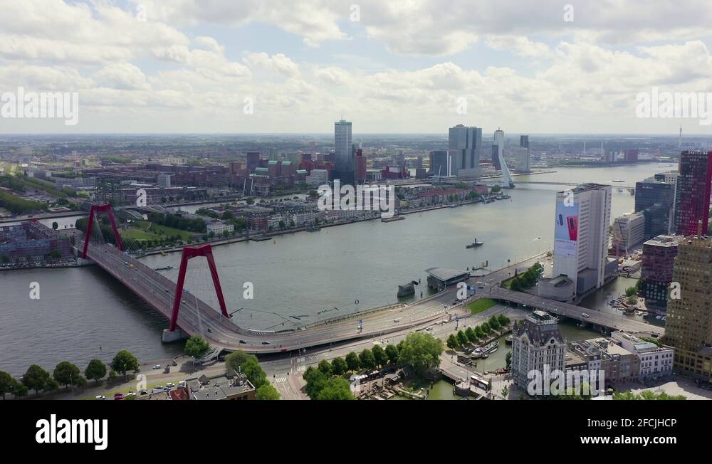 Rotterdam, Netherlands. Aerial view of downtown with skyscrapers ...
