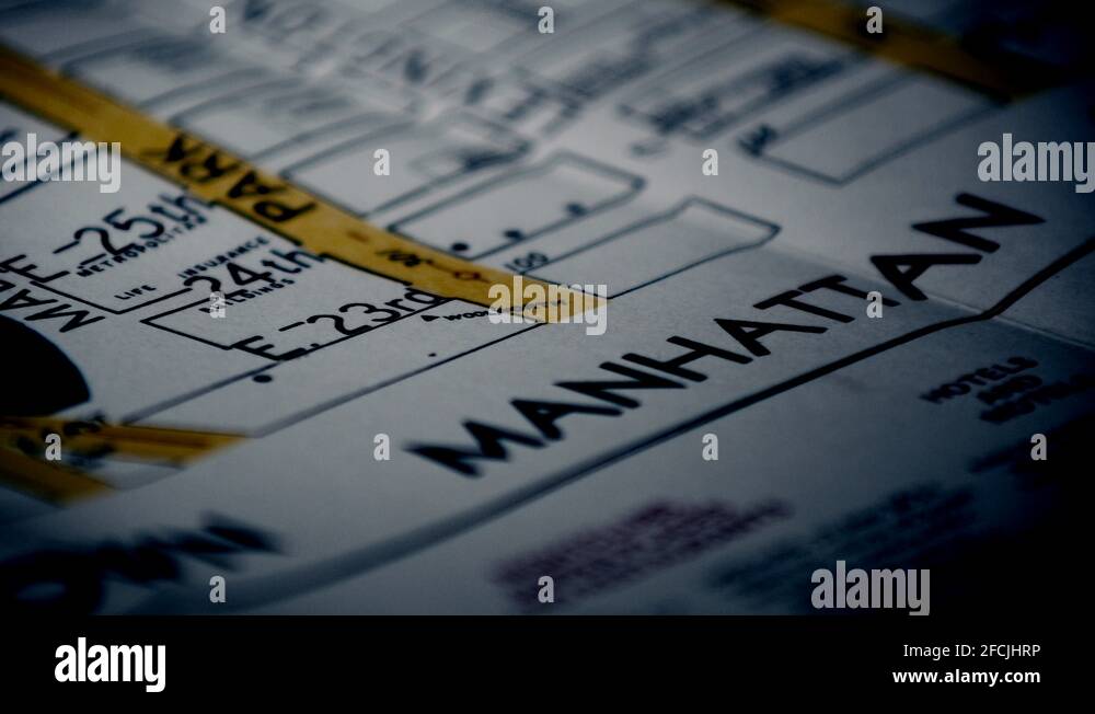 Quickly scanning across New York City street map, extreme close up, pan ...