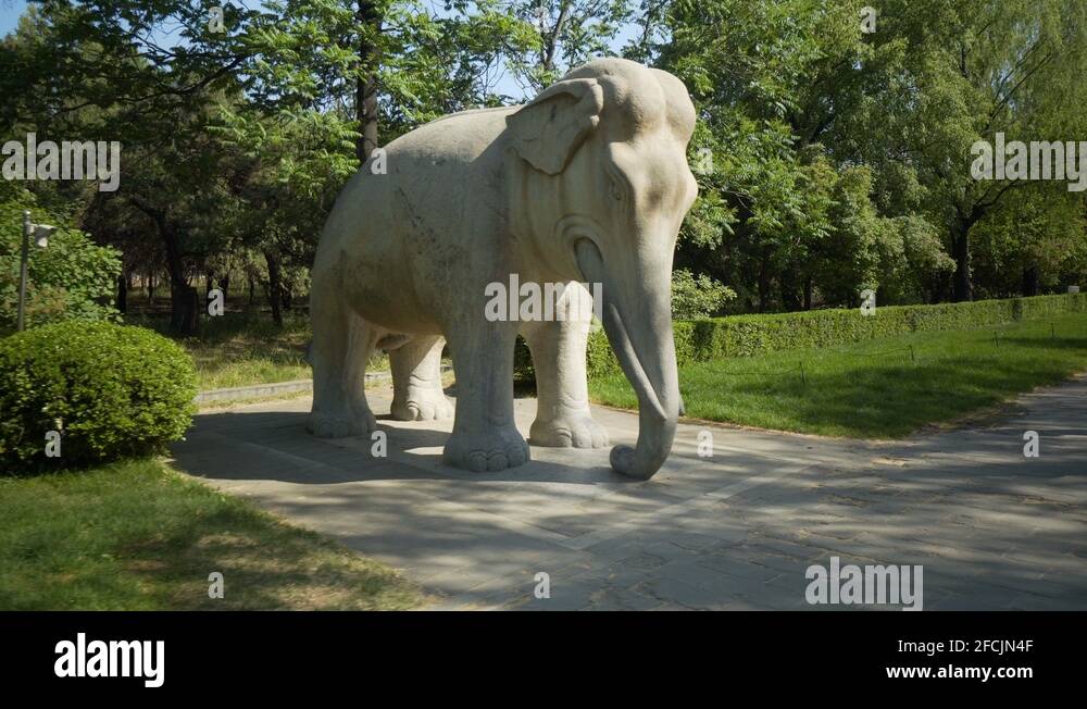 Stone elephant statue at Ming Dynasty Tombs - Beijing, China Stock ...