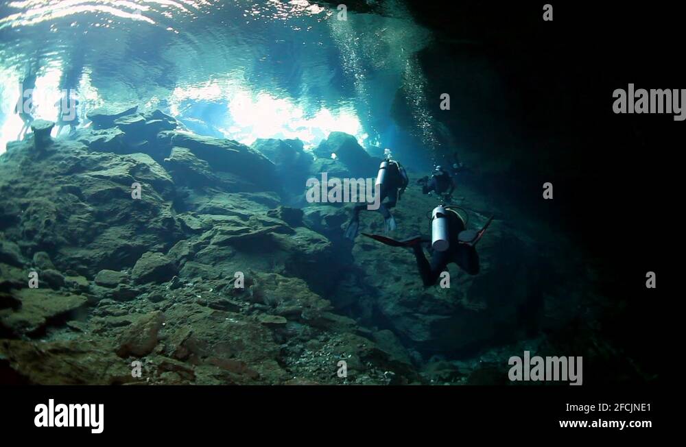 Cave diving underwater in Yucatan Mexico cenotes Stock Video Footage ...