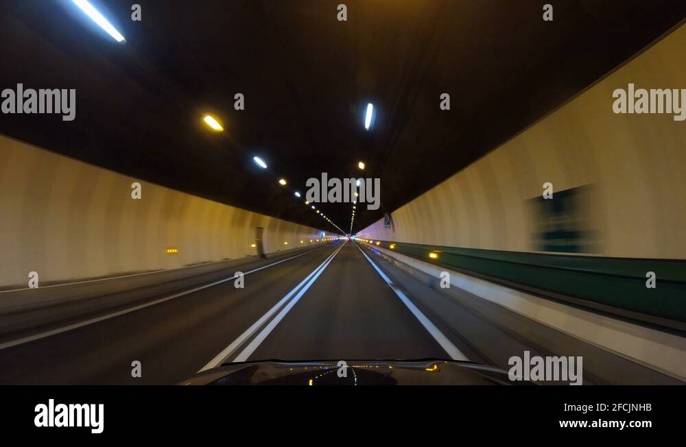 Road trip on Europe, first-person view of a moving car on a highway ...