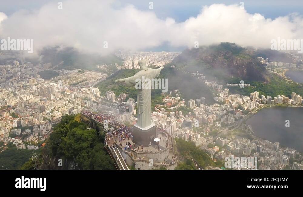 Famous Jesus Statue Over Rio De Janeiro, Aerial. Christ The Redeemer ...