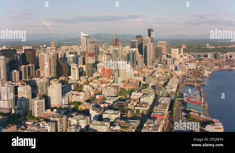 Seattle, Washington circa-2019. Aerial view of downtown Seattle. Shot ...
