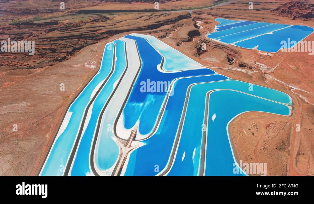Utah circa-2019. Aerial view of Potash evaporation ponds. Shot from ...