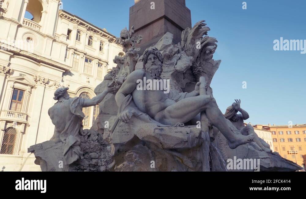 Statue of Zeus in Bernini's fountain of Four Rivers in Piazza Navona ...