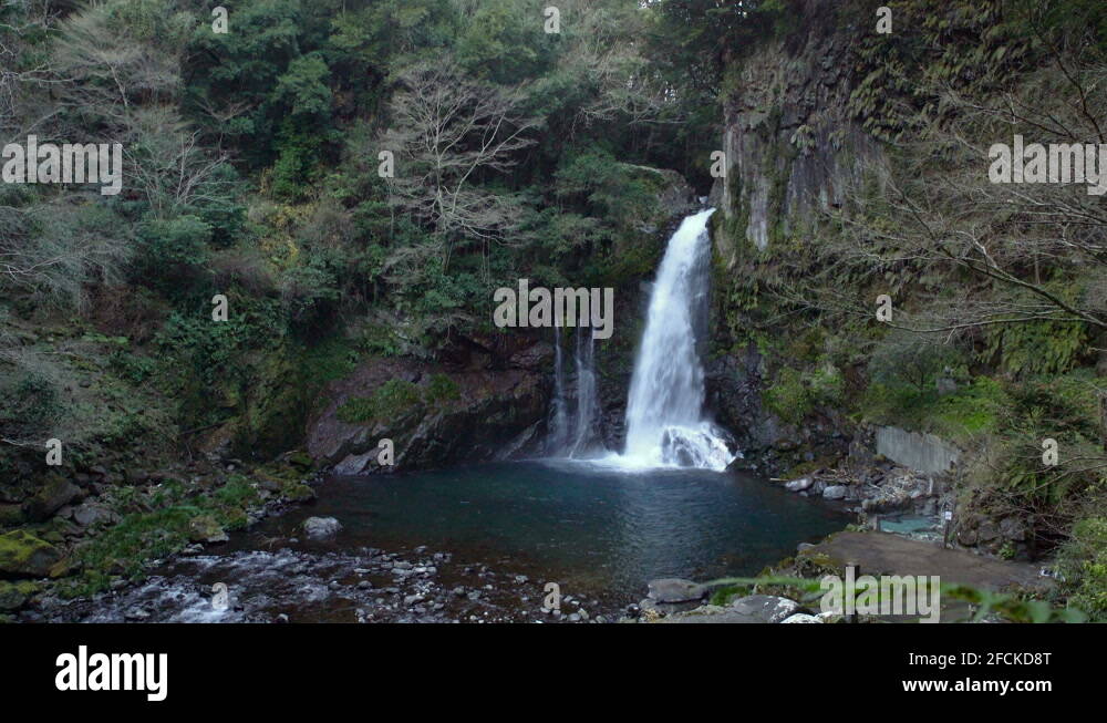 Waterfalls in Lush Canyon in Izu Peninsula, Japan -Wide Shot Stock ...