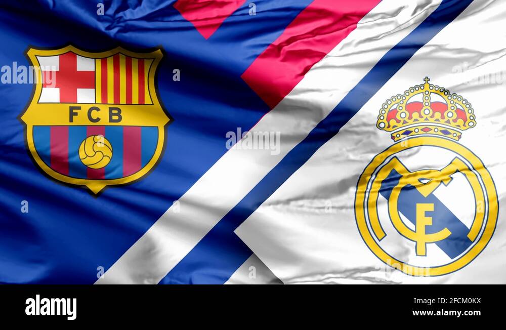 Club Barcelona, Real Madrid, logos flag Stock Video Footage - Alamy