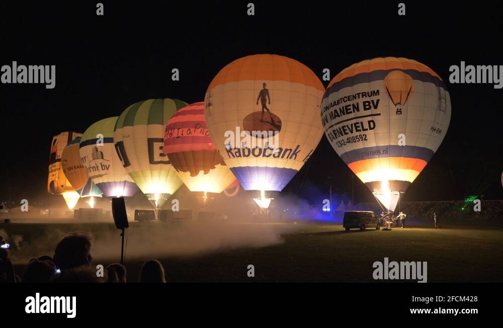 Hot flames starting air balloons, on a dark night Stock Video Footage ...