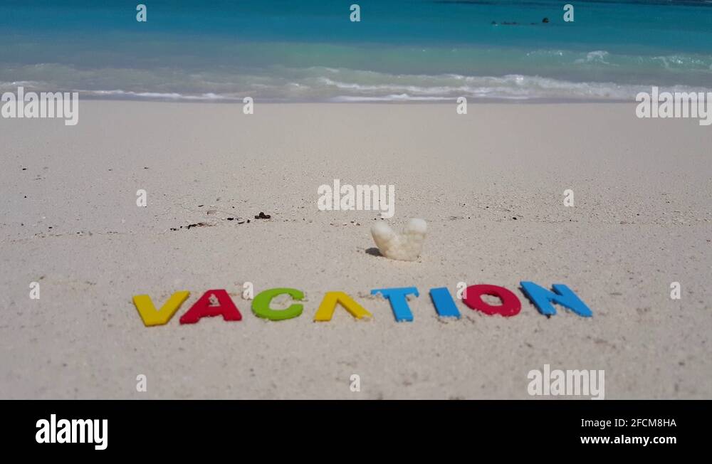 Design of colorful letters Vacation on the beach, blur background of ...