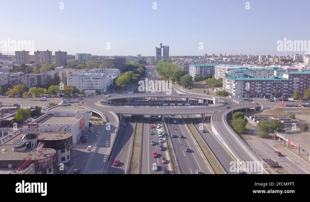Beautiful fly over Roundabout and highway in New Belgrade, 4k aerial ...