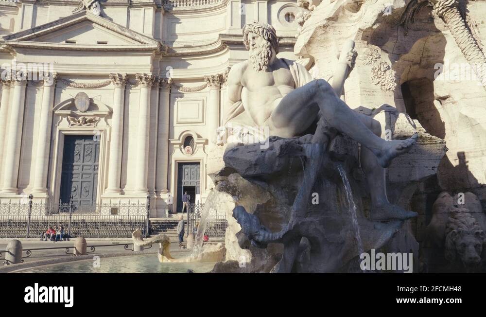 Statue of Zeus in Bernini's fountain of Four Rivers in Piazza Navona ...