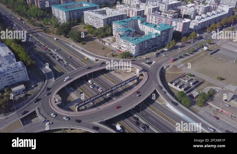 Arena and roundabout and highway in Belgrade summer day, aerial 4k ...