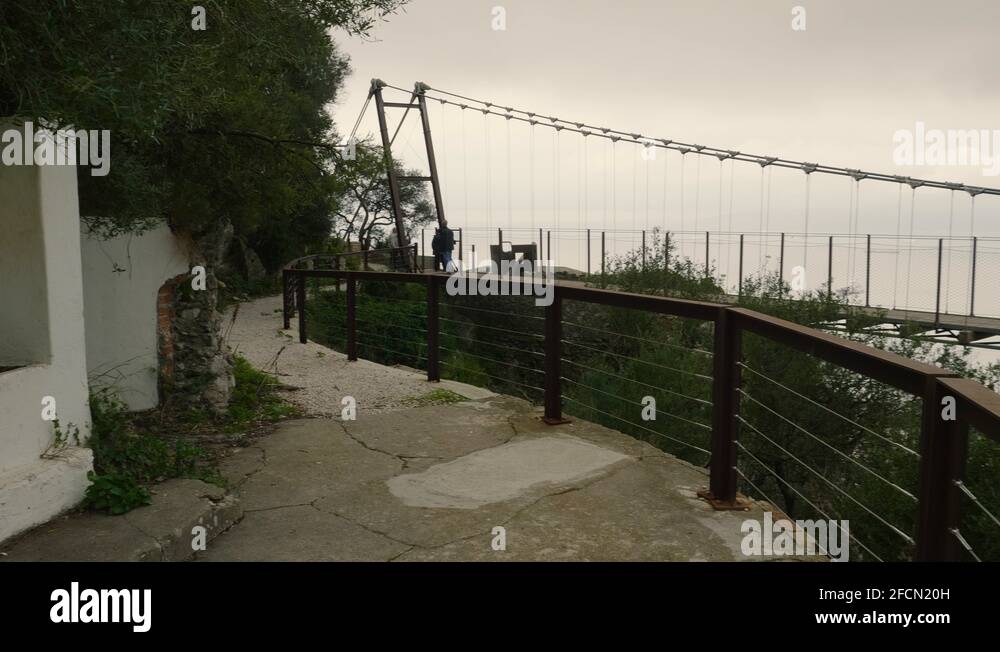 Panning View of Windsor Suspension Bridge on mountain in Gibraltar ...