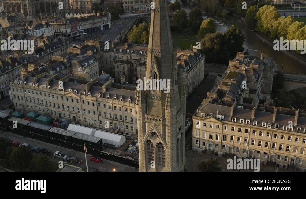 Historic Bath City, England with the tallest spire of St John the Stock ...