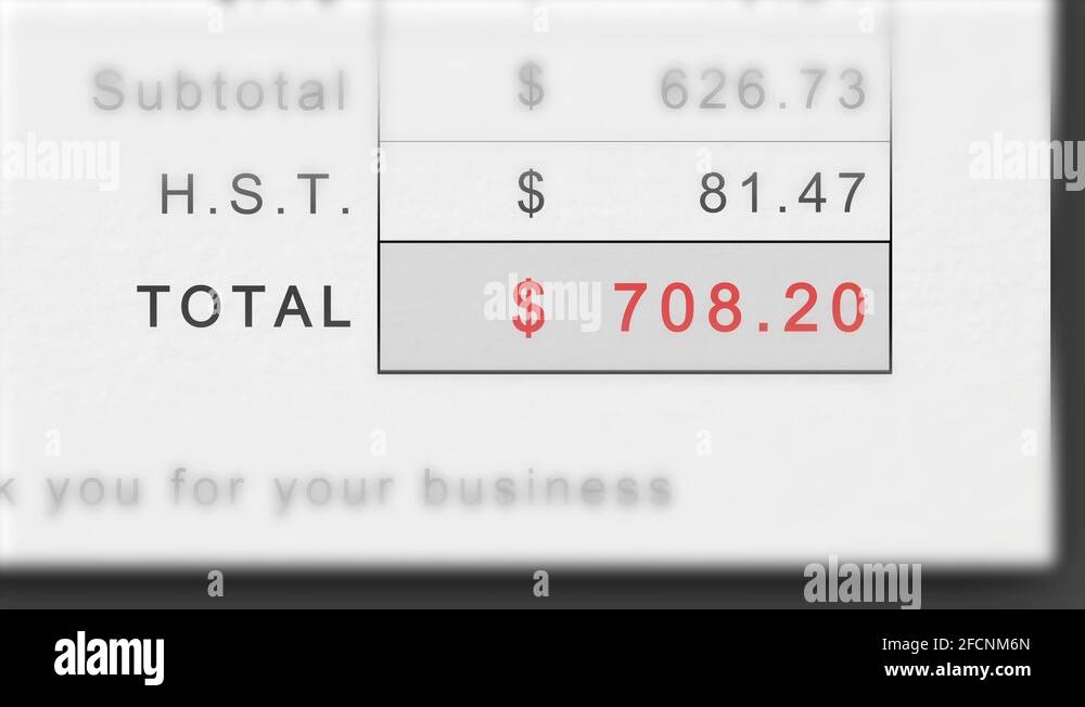 Static animation of a growing invoice total in Canadian Dollars with ...