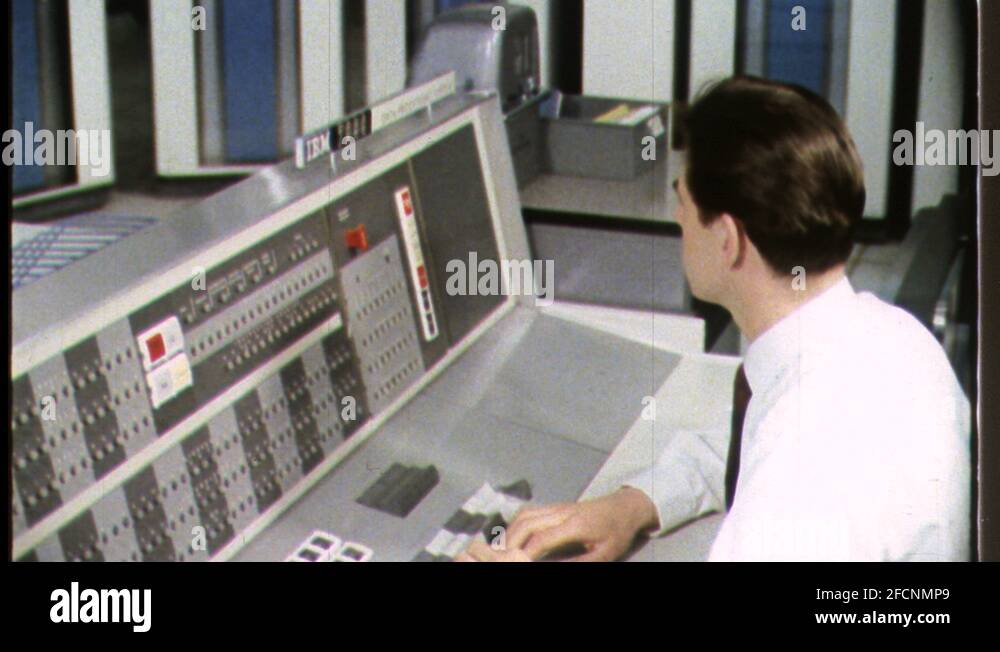 1970s Man IBM IT Tech Old COMPUTER Programer DATA Console Vintage Film ...