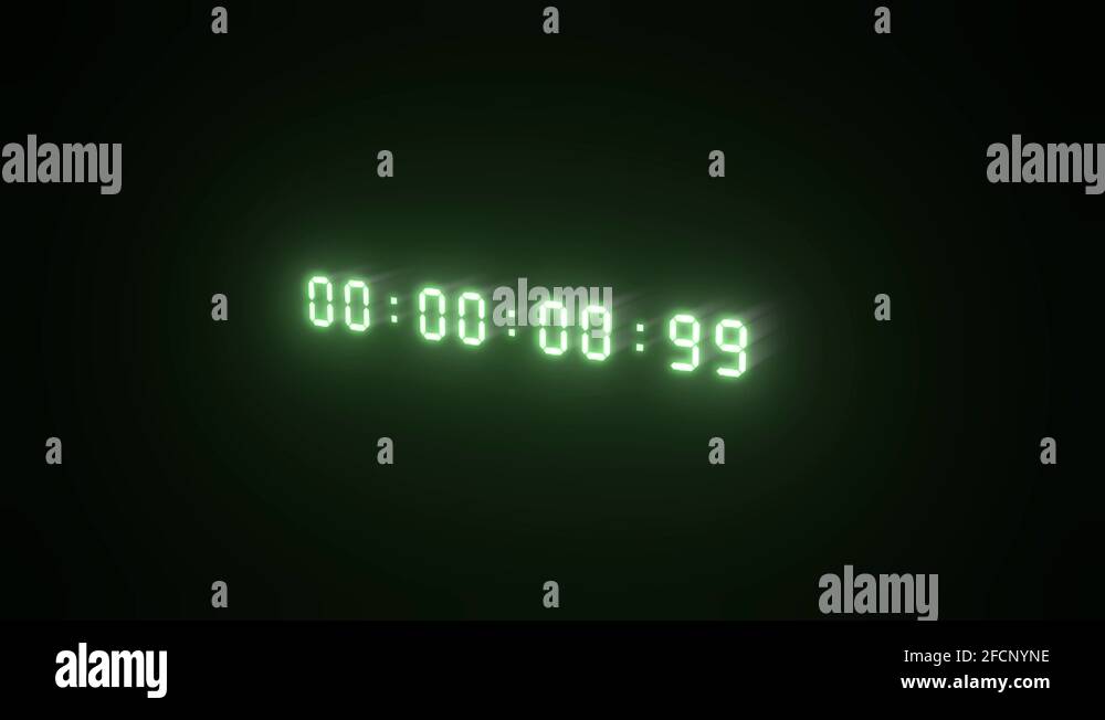 a digital green timer counting to 1 minute on black background 3D ...