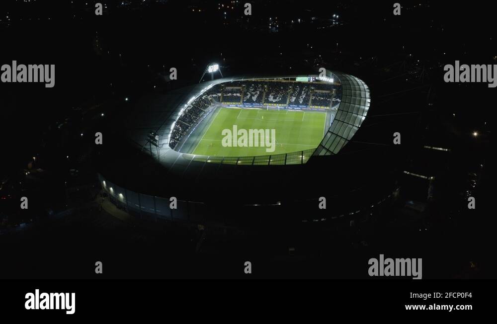 An aerial view of the KCOM Stadium in Hull, during a night match in the ...