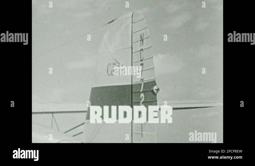 1950s: Rudder of Cessna plane moves back and forth as the word Rudder ...