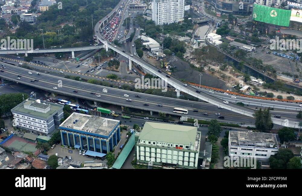 Ascending aerial view across Tomang, Jarkarta capital Indonesia ...