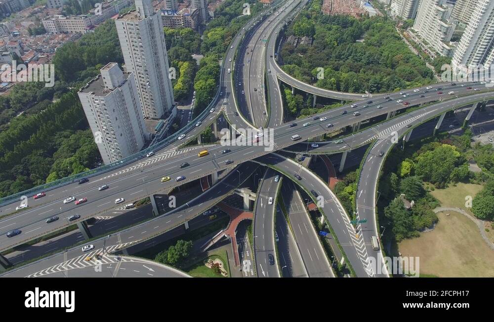 Overhead highways intersection in Shanghai aerial shot Stock Video ...