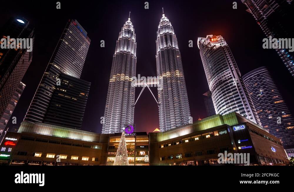 Petronas Twin Towers (KLCC) in Kuala lumpur city time lapse at night ...