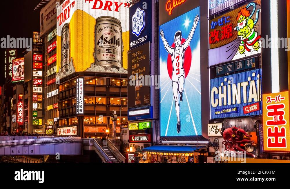 Dotonbori Glico Sign, emblem of Osaka time lapse at night Stock Video ...