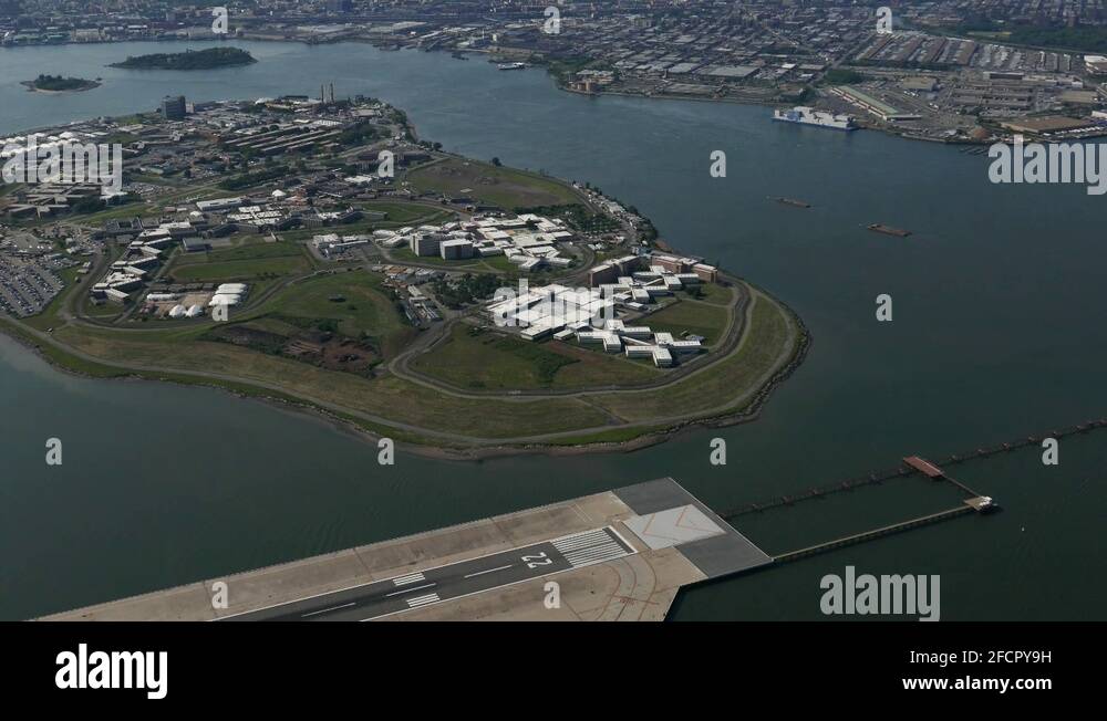 An aerial view of New York City's notorious Rikers Island jail complex ...
