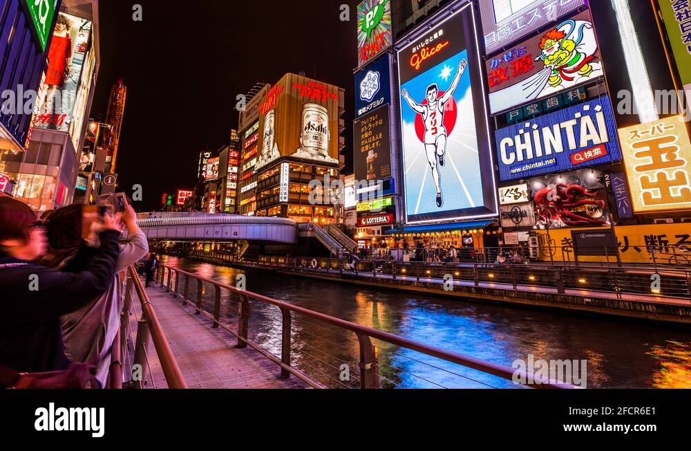 Dotonbori Glico Sign, emblem of Osaka time lapse at night Stock Video ...