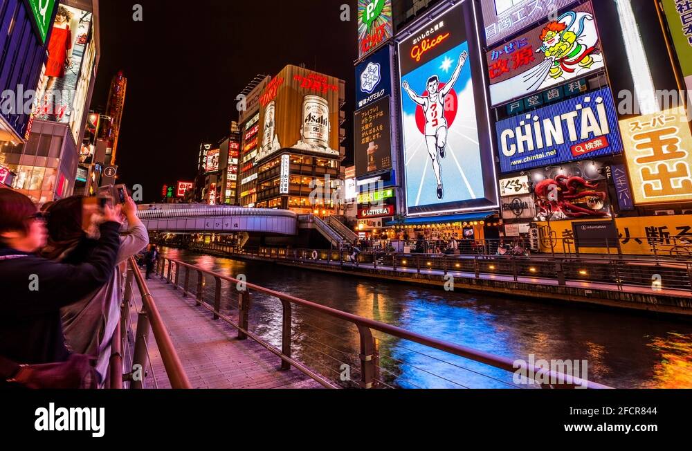 Dotonbori Glico Sign, emblem of Osaka time lapse at night Stock Video ...