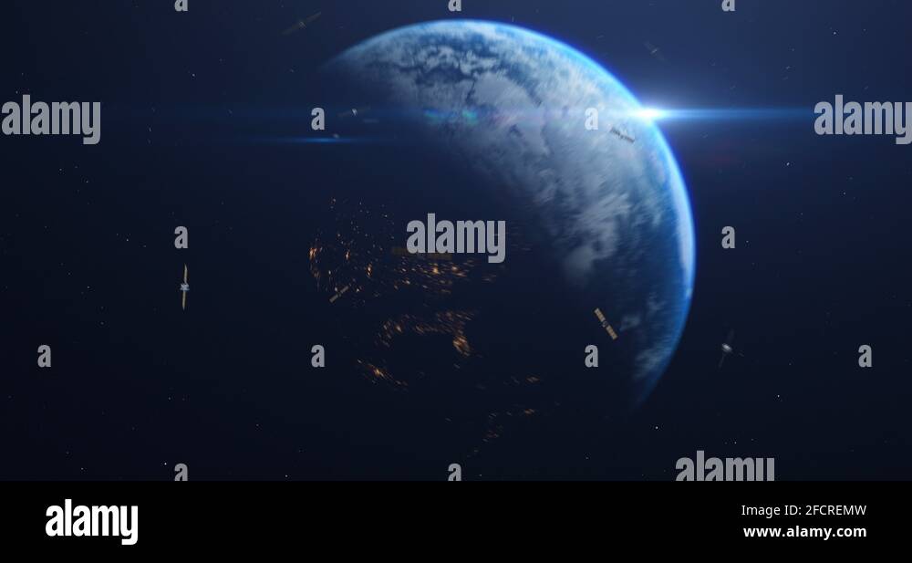 Fast Camera Zoom To The Planet Earth. Satellites Flying Around Planet ...