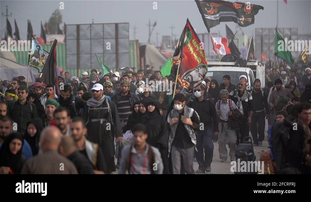 Crowd of pilgrims walking in Arbaeen pilgrimage in Karbala, Iraq Stock ...