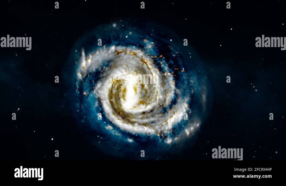 Spinning spiral alien galaxy swirl animation on dark starry night sky ...