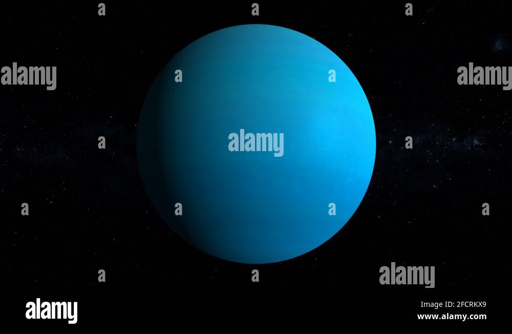 Planet Uranus rotating in a black space background. 3D realistic model ...