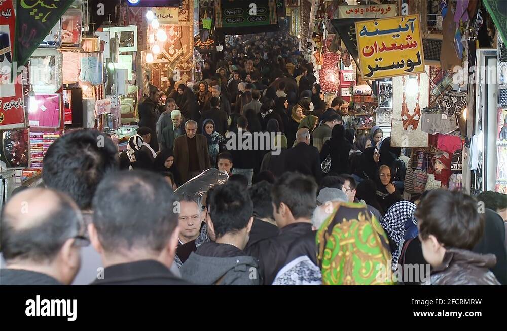 Large crowd of people at the Grand Bazaar of Tehran, Iran Stock Video ...