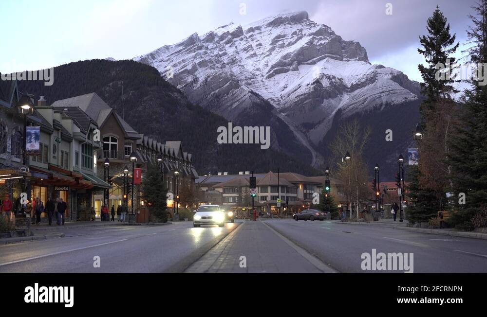 Downtown city streets of mountain town Banff Alberta 4k Stock Video ...