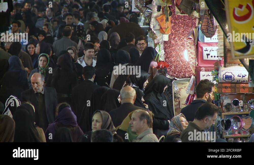 Large crowd of people at the Grand Bazaar of Tehran, Iran Stock Video ...