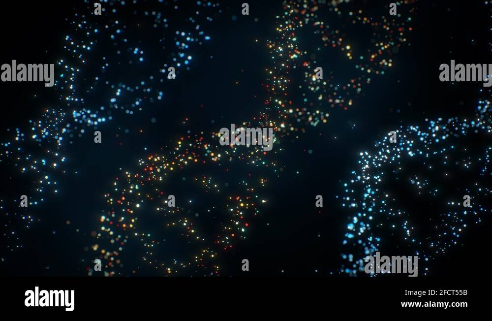 Three slowly rotating DNA helixes. Made from particles of small Stock ...