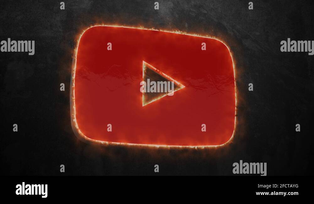 Red YouTube Logo with Flaming Edges on Fire, Textured Grey Background ...