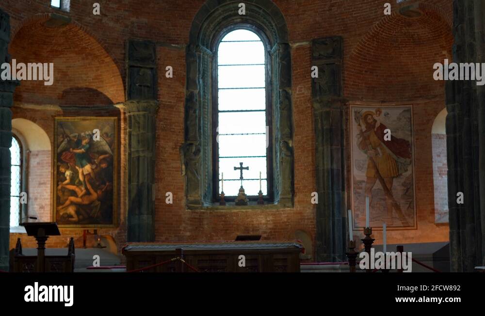 sacra san michele altar and details, dolly out wide shot Stock Video ...